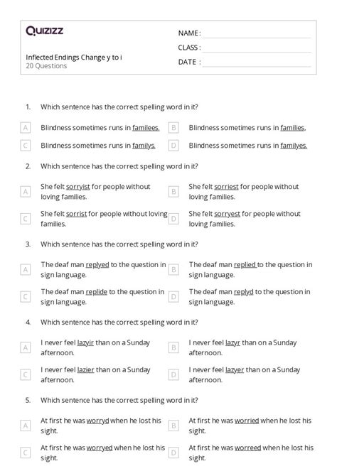 Inflectional Endings Worksheets For Th Year On Quizizz Free