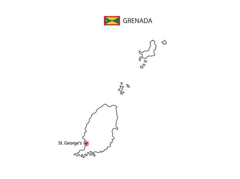Hand Draw Thin Black Line Vector Of Grenada Map With Capital City St