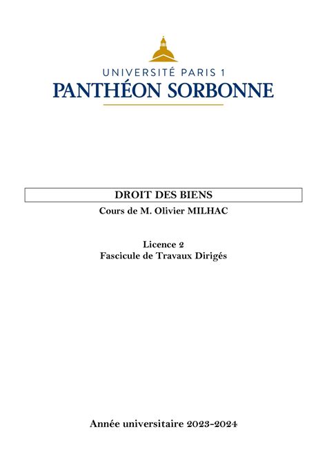 Fascicule 2023 2024 Droit Des Biens DROIT DES BIENS Cours De M