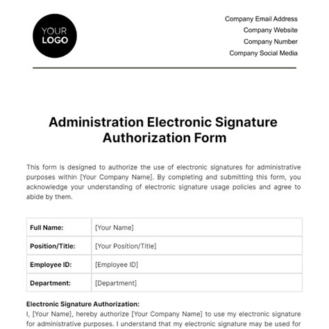Administration Electronic Signature Authorization Form Template Edit