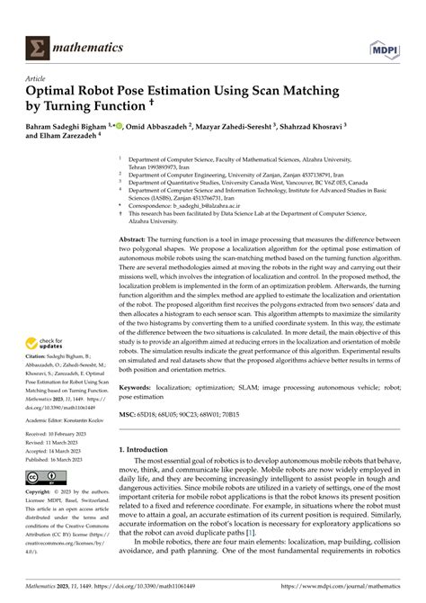 PDF Optimal Robot Pose Estimation Using Scan Matching By Turning Function