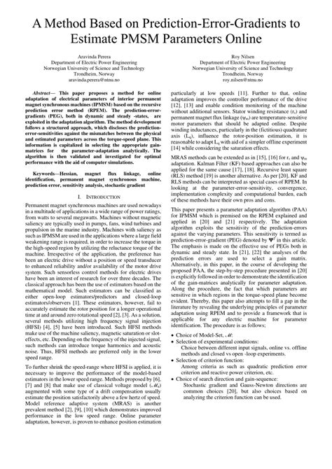 pdf a method based on prediction error gradients to estimate pmsm parameters online