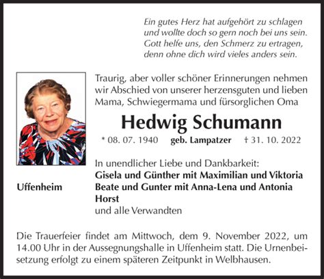 Traueranzeigen Von Hedwig Schumann Trauer Flz De