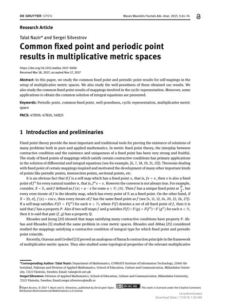 pdf common fixed point and periodic point results in multiplicative metric spaces