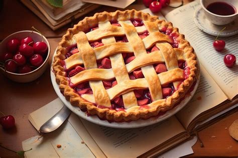 Premium AI Image Front View Brown Cherry Pie Tasty Sweet Delicious On