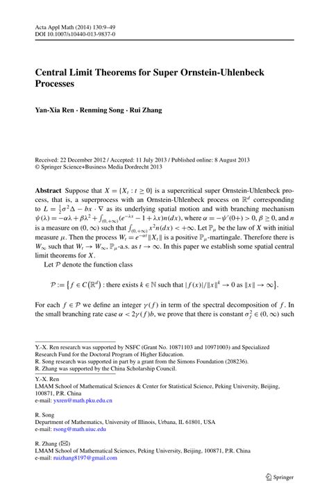 pdf central limit theorems for super ornstein uhlenbeck processes