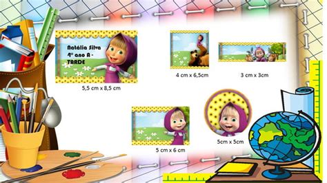 ETIQUETA ESCOLAR MASHA E O URSO 63 UNIDADES Elo7