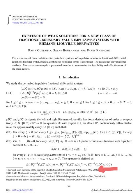 pdf existence of weak solutions for a new class of fractional boundary value impulsive systems