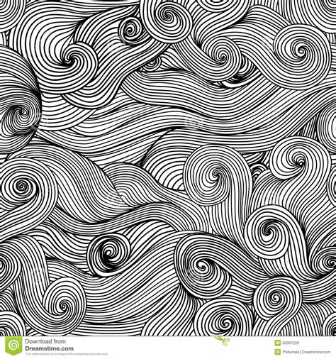 Seamless Wave Hand Drawn Pattern Waves Background Seamlessly T Stock