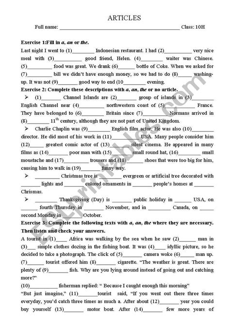 Article Exercise Esl Worksheet By Muasuoiam