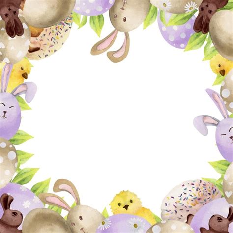 수채화 손으로 그린 부활절 축하 클립 아트 계란 토끼와 원 화환 닭 봄 잎 흰색 배경에 고립 초대 선물 인사말 카드 인쇄 섬유에