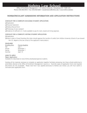 Fillable Online Law Hofstra Nonmatriculant Admissions Information And