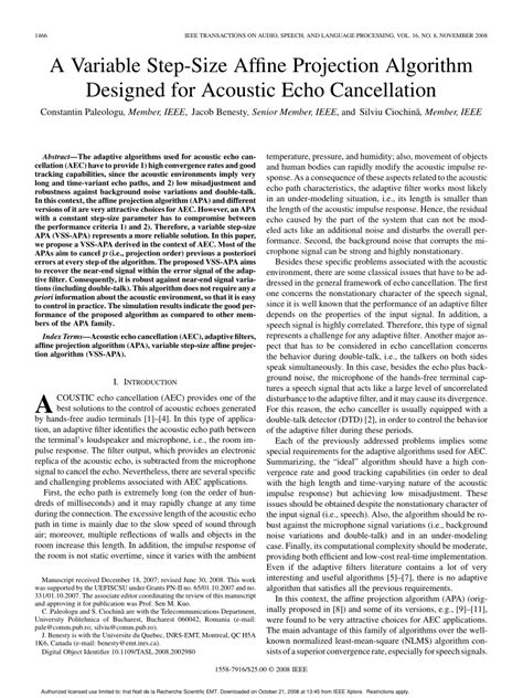 pdf a variable step size affine projection algorithm designed for acoustic echo cancellation