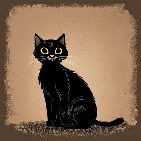 Modern Vintage Style Black Cat Sitting On Ground Re