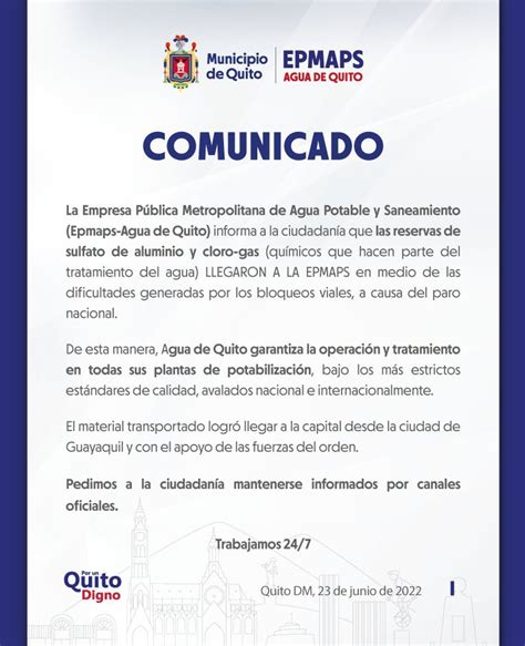 Epmaps Agua De Quito On Twitter Comunicado Oficial Sobre El