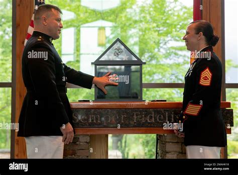Familie Und Freunde Versammeln Sich Zur Ruhestandszeremonie In Den Usa Marine Master Sgt Pamela