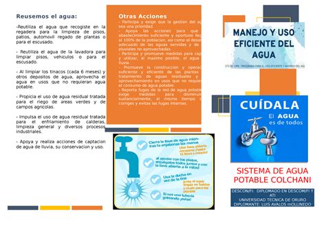 Triptico Uso Eficiente Del Agua Reusemos El Agua Reutiliza El Agua