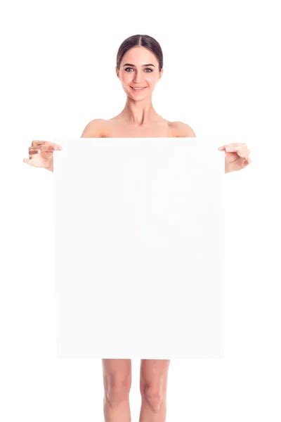 Sexy Naked Girl With A Poster Clean Skin Hair Removed Isolate For