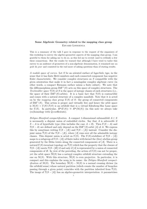 pdf some algebraic geometry related to the mapping class group
