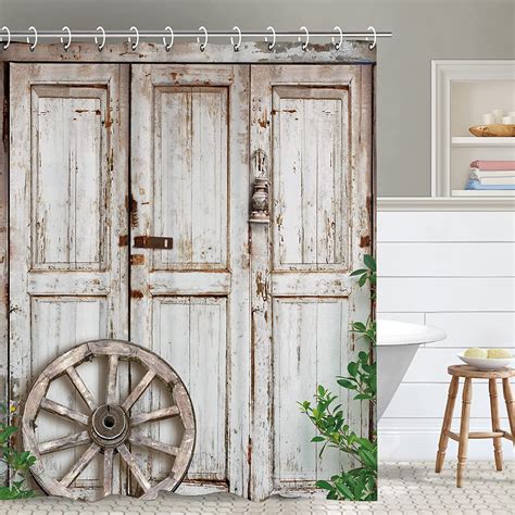 Farmhouse Shower Curtain Rustic Shower Curtain For Bathroom Barn Door