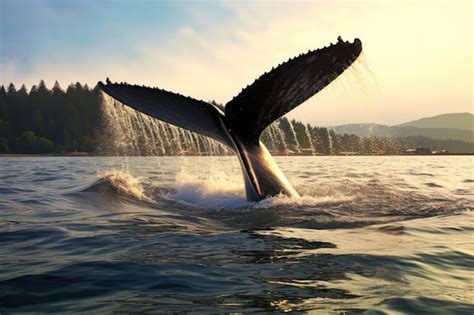 Premium Ai Image Humpback Whale Tail Fluke Splashing Water During