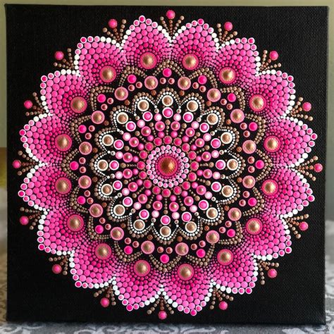 Vibrant Dot Mandala Hand Painted On Black Stretched Canvas X In