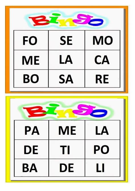 Jogo Bingo Silábico