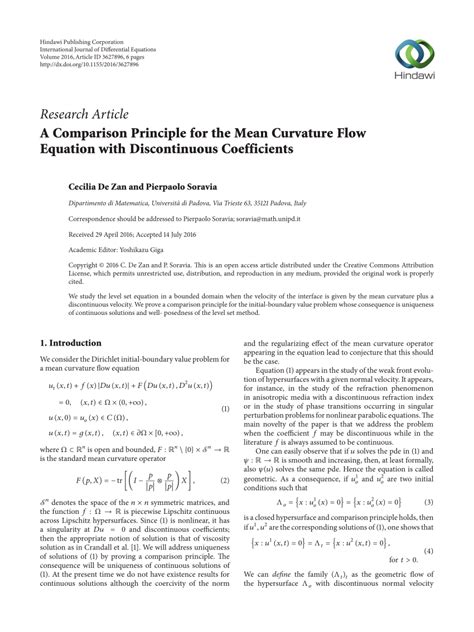 pdf a comparison principle for the mean curvature flow equation with discontinuous coefficients