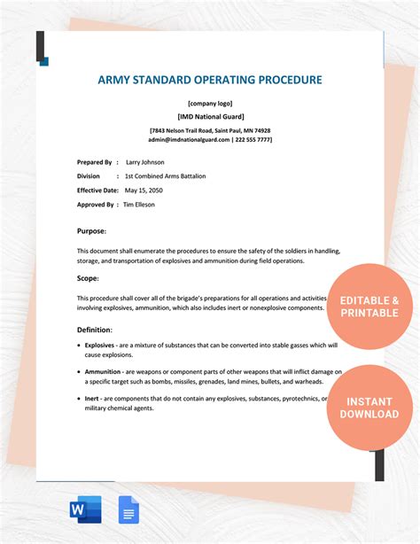 Army Standard Operating Procedure Template