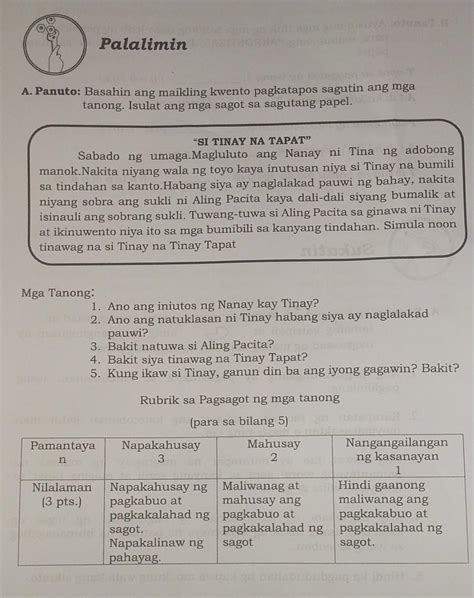 A Panuto Basahin Ang Maikling Kwento Pagkatapos Sagutin Ang Mga