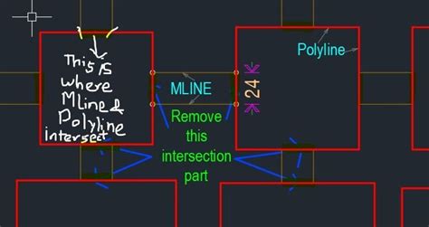 How To Trim The Intersected Line Between Mline And Polyline Autolisp Visual Lisp And Dcl