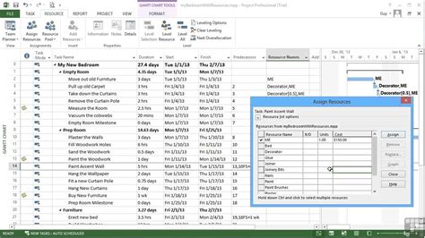 microsoft project 2013 tutorial assigning resources to tasks youtube