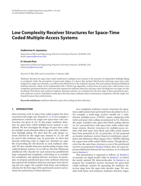 pdf low complexity receiver structures for space time coded multiple access systems