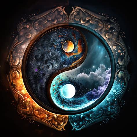 Yin Yang Harmony Symbol Made Of Natural Elements Fire Water Ying Yang