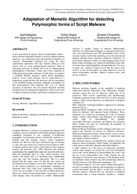 pdf adaptation of memetic algorithm for detecting polymorphic forms of script malware