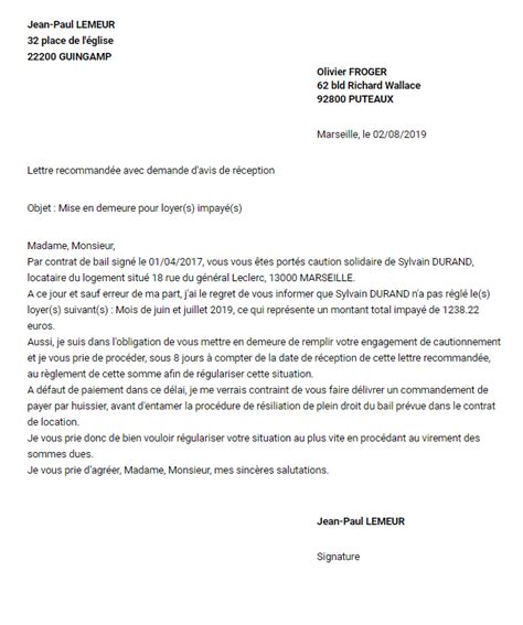 Modele De Lettre Pour Garant Loyer Impay