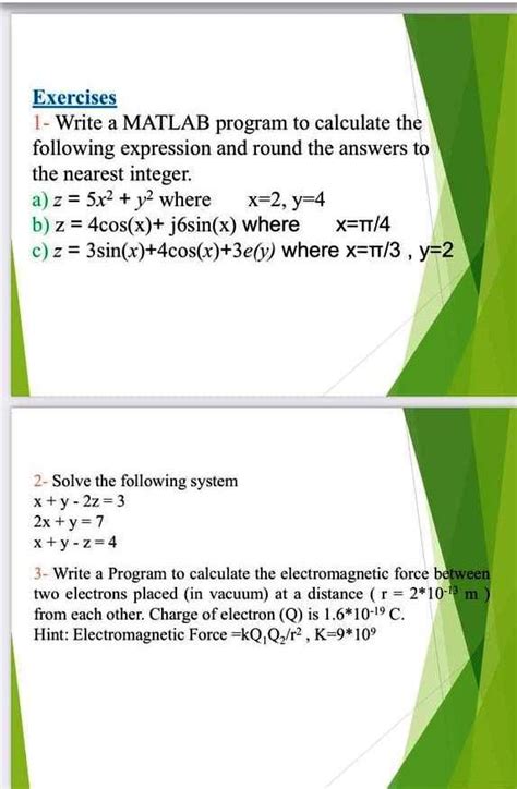 solved exercises 1 write a matlab program to calculate the