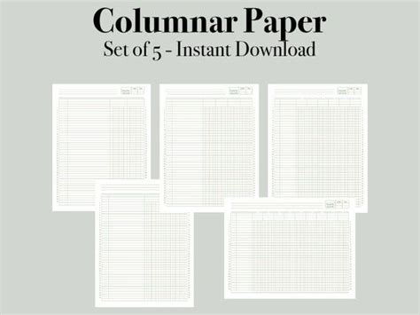 Printable Columnar Paper Accounting Ledger Digital Ledger Etsy