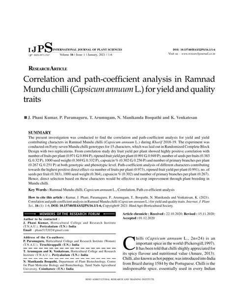 pdf correlation and path coefficient analysis in ramnad mundu chilli capsicum annuum l for