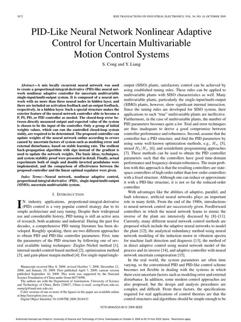 pdf pid like neural network nonlinear adaptive control for uncertain multivariable motion