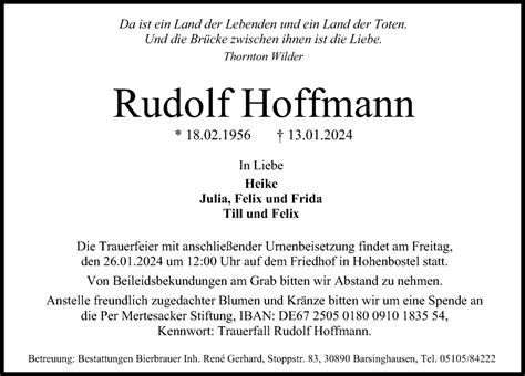 Traueranzeigen Von Rudolf Hoffmann Trauer Anzeigen De