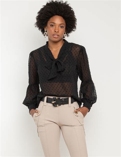 Blusa Manga Longa Transparente Preto Sangue Latino