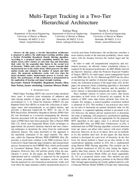pdf multi target tracking in a two tier hierarchical architecture jin wei