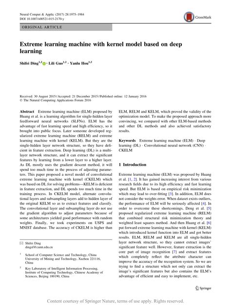 extreme learning machine with kernel model based on deep learning request pdf