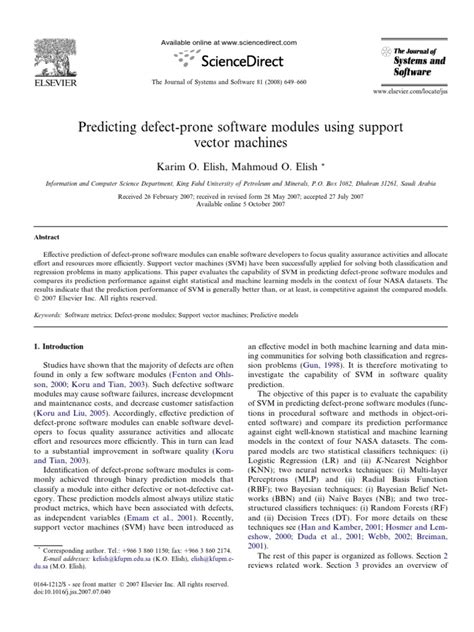 predicting defect prone software modules using support vector machines pdf support vector