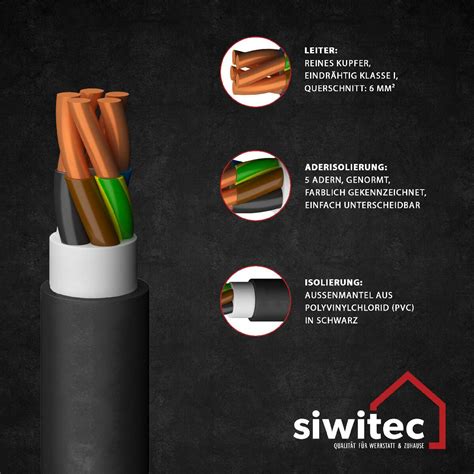 siwitec NYY Kabel NYY J 5x6 Länge 3 100m Erdkabel NYY J