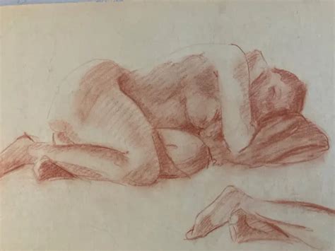 VERY NICE DRAWING Antique Naked Pencil Sanguine Naked Woman Erotic 1930
