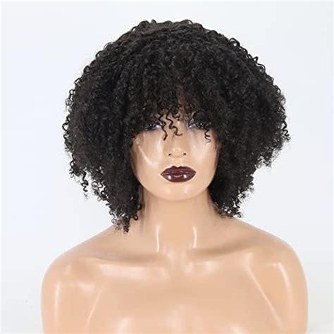 Amazon Zigzag Hair Afro Kinky Curly Wig With Bangs Human Hair