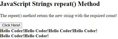 Javascript String Repeat Method Javatpoint