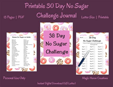 Sugar Detox 30 Day Challenge Printable No Sugar Challenge Journal